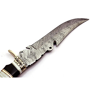 Skokie Knives Custom Hand Made Damascus Steel Hunting Fixed Blade Knife Handle Camel Bone with Brass Spacer