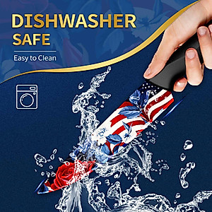 Knife Set, 6-Piece Kitchen Knife Set, German Stainless Steel, Dishwasher Safe, Beautiful Unique Gifts, Freedom, Equality and Justice Patterns