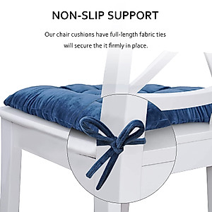 ELFJOY 4 Pack Chair Cushions for Dining Chairs Chair Pads Cushion for Kitchen Office Tufted Square Seat Cushion with Ties (16" Navy Velvet)