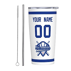 Los Angeles Custom Baseball 20oz Tumbler,Add Personalized Name And Number,Personalized Travel Coffee Mug, Stainless Steel, Insulated, Keep Drinks Cold And Hot,Gifts For Baseball Fans