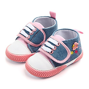 OAISNIT Baby Canvas Shoes - Infant Boys Girls Crib Shoes Toddler Denim Sneakers First Walkers for 0-18 Months (4.6 inches (6-12 Months), Pink)
