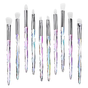 Kingtree Eyeshadow Makeup Brushes, 10PCS Crystal Brushes for Eye Makeup Premium Synthetic Bristles Eyeshadow Blending Crease Makeup Eye Brush Set, Professional Eyebrow Lip Make Up Tools