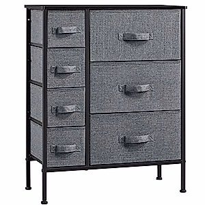 Topeakmart Storage Tower with 7 Drawers, Storage Organizer Tower Unit for Living Room, Hallway, Entryway, Guest Room, Office - Steel Frame, Easy Pull Fabric Bins Dark Gray