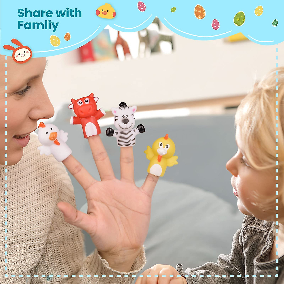 FUN LITTLE TOYS 12 PCs Easter Eggs Prefilled with Animal Finger Puppets, Easter Party Favors, Easter Basket Stuffers, Fillers Easter Egg Hunt, Goodie Bags Fillers, Classroom Prizes (12PCS)