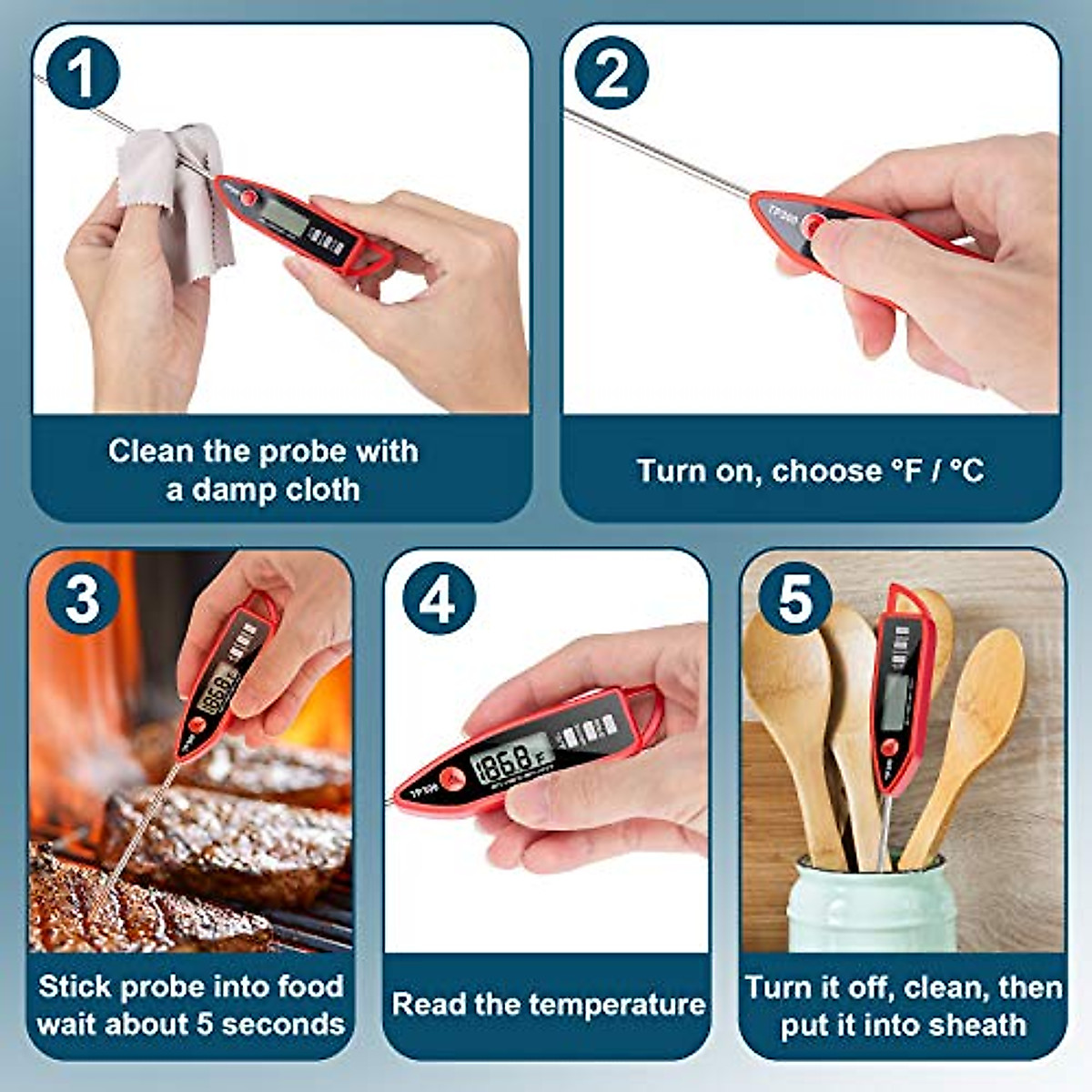 Instant Read Meat Thermometer Food Thermometer Cooking Thermometer Kitchen Candy Thermometer with Fahrenheit/Celsius(℉/℃) Switch for Oil Deep Fry BBQ Grill Smoker Thermometer by AikTryee