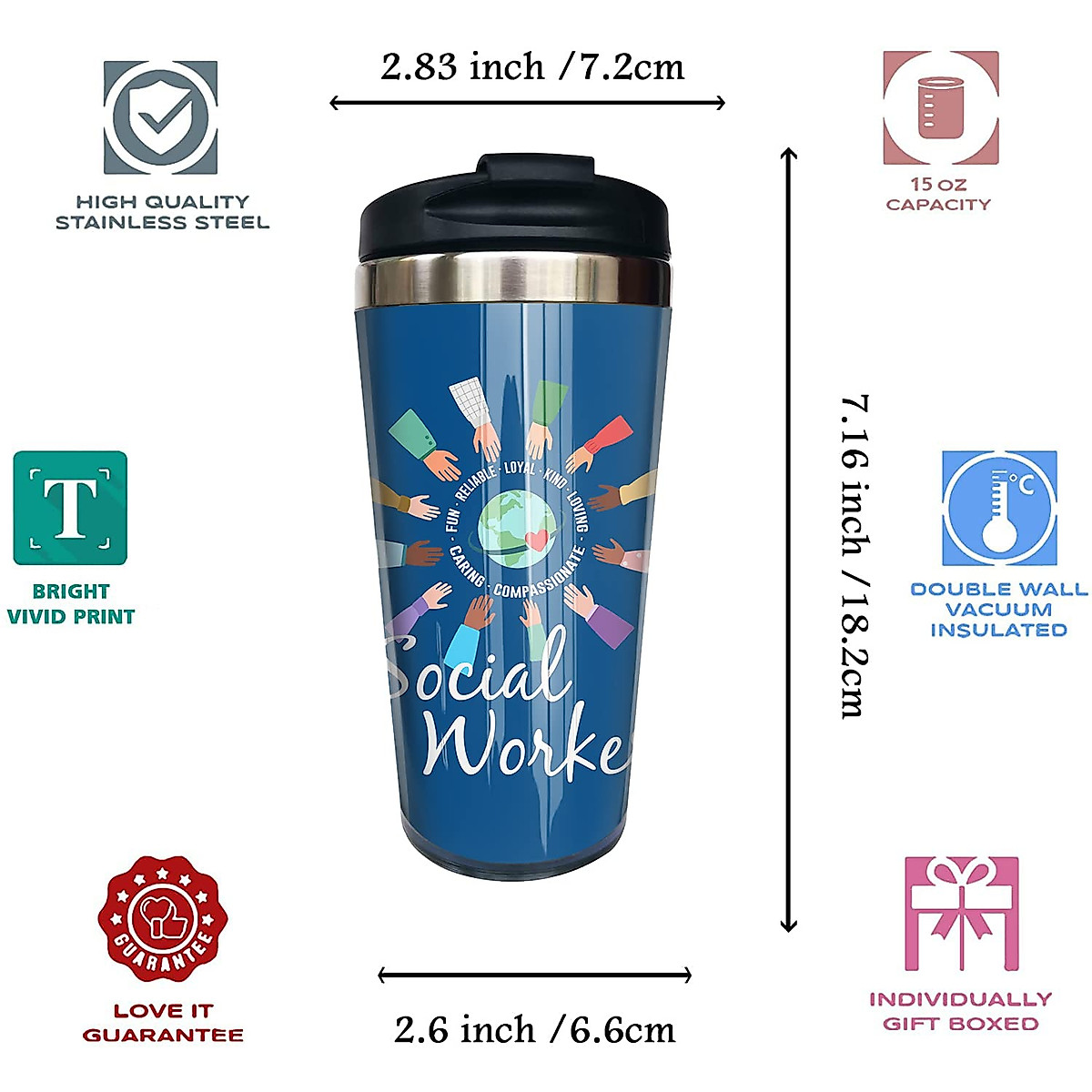 Coolertaste Social Worker Gifts for Women Men, Social Worker Gifts for Office Decor 15oz Tumbler Mug, Appreciation Gifts for Social Works Practitioner, Birthday Graduation Gift Ideas for BSW MSW DSW