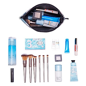 WANDF Cosmetic Bag for Women Makeup bag Organizer Mini Makeup Pouch for Purse Water Resistant Girls Gift (L-White Leopard)