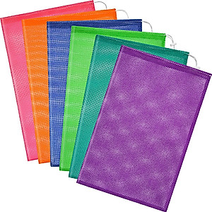 Frienda 6 Pieces Mesh Stuff Sack, 12 x 18 Inch Durable Nylon Mesh Drawstring Laundry Bag for Rinsing Beach Toys, Seashell Collecting, Mesh Bags and Travel (Multicolor)