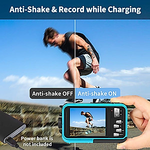 Digital Camera 10FT Waterproof Digital Camera 2.7K 48MP 16X Zoom in Waterproof Camera Selfie Dual Screens Underwater Camera for Snorkeling, Blue