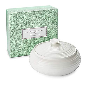 Portmeirion Sophie Conran White Low Covered Casserole Dish | 3 Quart Round Casserole Serving Dish | Made from Fine Porcelain | Dishwasher and Microwave Safe
