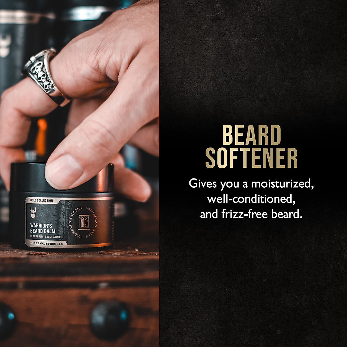 The Beard Struggle Warrior’s Beard Balm - Gold Collection, Valhalla's Gates - Non-Greasy Low-Hold Formula, Luxurious Cologne-Grade Fragrances 100% Natural and Plant-Based Ingredients - 50g