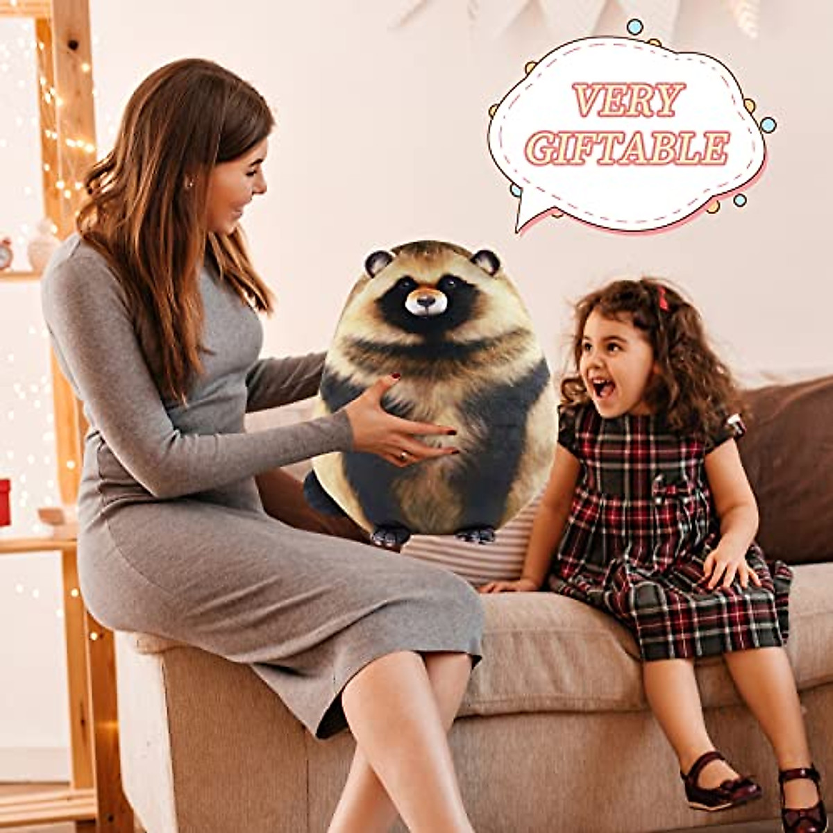 Dinyinor Cute Raccoon Plush Pillow ，Soft & Comfortable Stuffed Animal for Kids & Adults（Raccoon-12in）