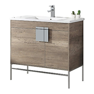 Fine Fixtures - Modern Gray 36" Bathroom Vanity Set, Chrome Hardware, Vireous China Sink Top