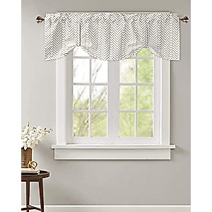TocaHome Semi-Sheer Kitchen Valances for Windows, Adjustable Tie Up Valances Curtains Light Filtering, White-Gold Natural Herringbone Elegant Window Toppers Valances for Living Room/Bedroom 60x18in
