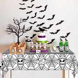 suonengongyi Nitemare Christmas Tablecloth, 3PCS Halloween Cobweb Disposable Tablecovers Halloween Spider Web Tablecloth with Nitemare Christmas for Halloween Birthday Party Decoration