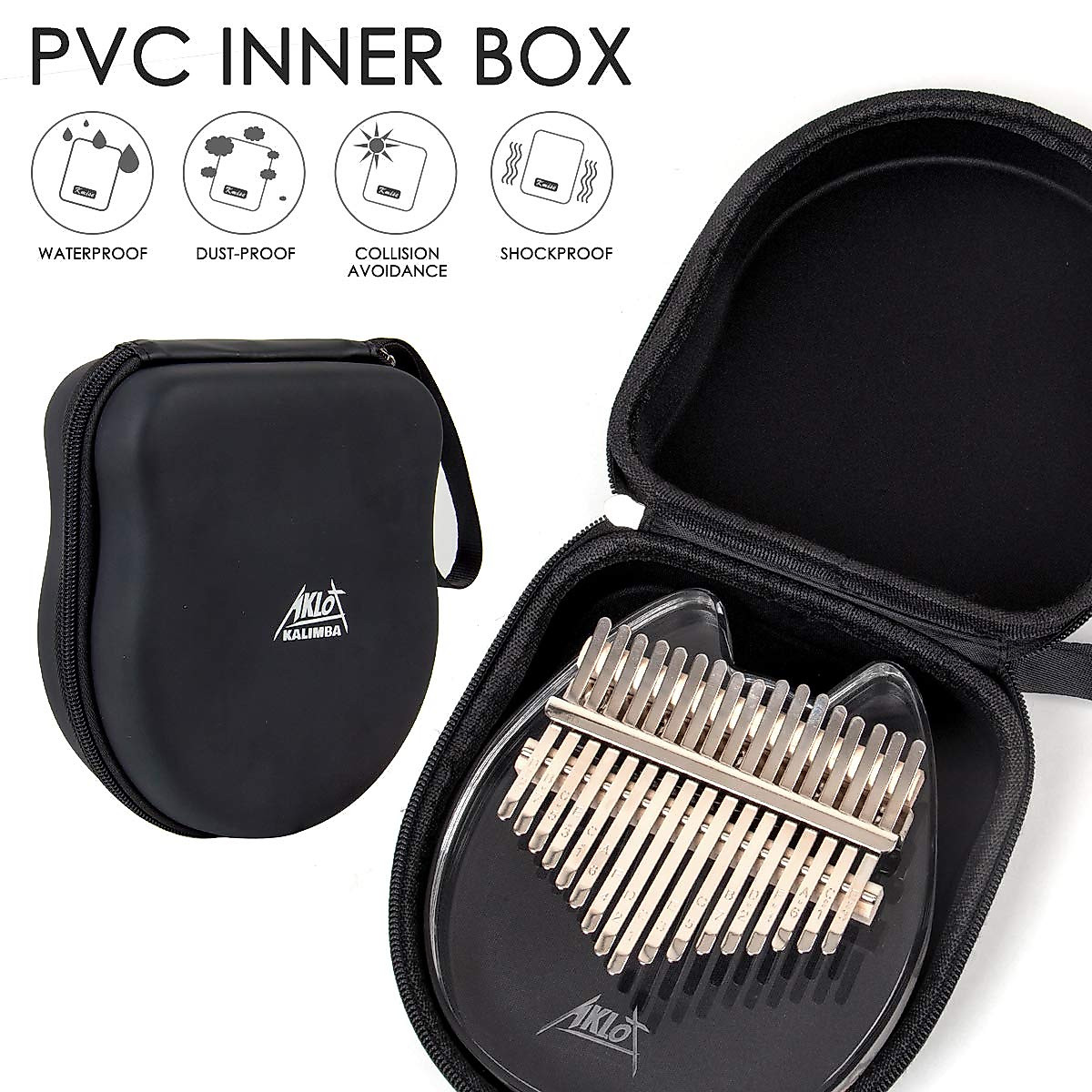 Kalimba Thumb Piano, AKLOT 17 Keys Transparent Acrylic Cat Note Carved Starter Finger Piano with Kalimba Case Tune Hammer Study Booklet Stickers