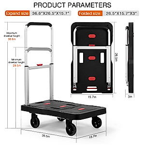 Platform Hand Truck Portable Trolly - Fully Folded Compact Push Cart, 330lbs Capacity Heavy Duty Dolly Practical Handling Tools for Household Industrial, Noise Reduction Office Moving Truck