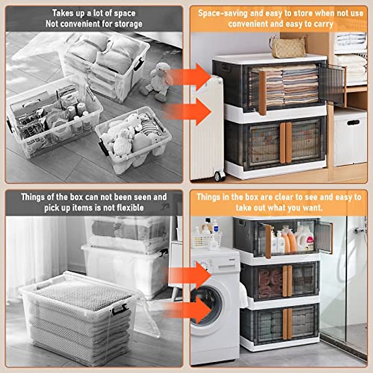 Storage Bins with Lids with Removable Rollers, Sturdy Storage Box with Door and Secure Latching Buckles, Foldable Closet Organizer, Easy installation, Plastic Storage Containers (White)