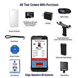 IDetect Quantum Edge Age Verification ID Scanner for Bars and Clubs - Passport, ID and Drivers License Reader - Includes Pistol Grip, Extended Use Battery, & Accessories - Stops Unwanted IDs (V3)