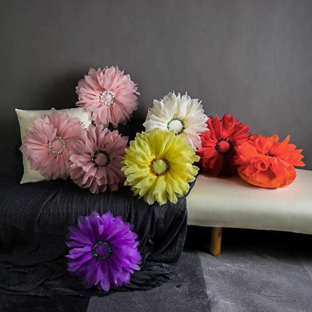 OiseauVoler Decorative Throw Pillow Handmade Luxury Cushion Accent 3D Flower Round Pillow with Insert for Couch Bedroom Home Decor 12 Inch White