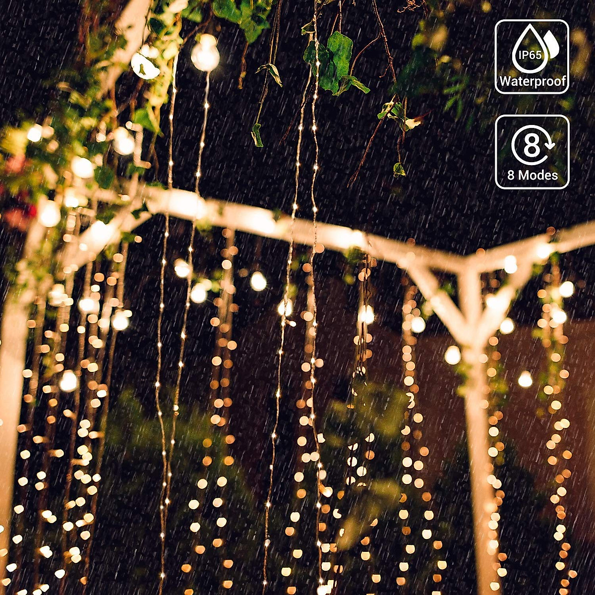 Solar String Lights Twinkle 300 LED Window Curtain String Light Solar Powered 8 Modes Fairy Lights for Wedding Party Home Garden Bedroom Outdoor Indoor Wall Decorations, Warm White