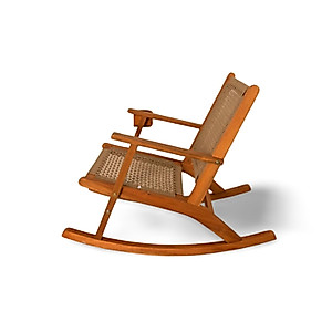 Aspect Living Vega Outdoor Rocking Chair with Beverage Holder - Natural Finish Wooden Chair, Patio, Poolside, Backyard, Garden - Indoor & Outdoor Use - Robust Wood Construction - 65245