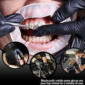Blackwork Black Nitrile Exam Gloves - Large, Pack of 100 - Latex- & Powder- Free, Disposable, Comfrtable & Durable for Extended Wear - Tattoo, PMU, Medical, & Dental Gloves
