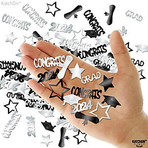 KatchOn, Congrats Grad Confetti 2024 - Pack of 1300 | Black and Silver Graduation Confetti for Graduation Table Decorations | Graduation Decorations Class of 2024 | Graduation Confetti Class of 2024