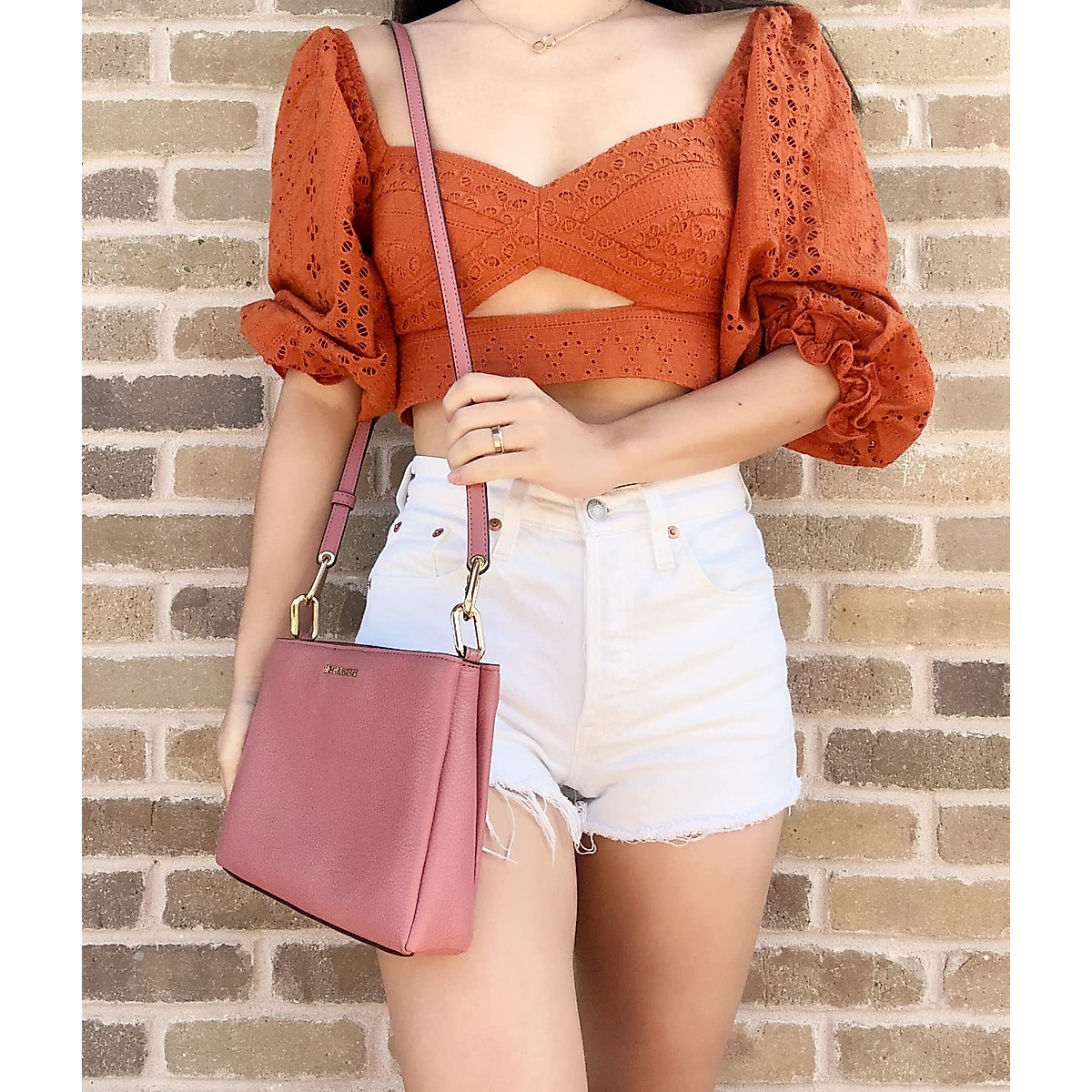 Michael Kors Trisha Medium Triple Compartment Crossbody Bag Rose Pink Leather