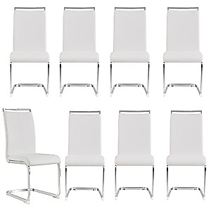 gopop Dining Chairs Set, Kitchen Modern Metal Chairs with Faux Leather Padded Seat High Back and Sturdy Chrome Legs, Chairs for Dining Room (White, Set of 8)