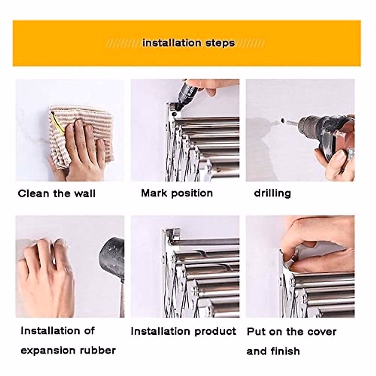 XMCX Wall Mounted Space Saver Clothes Drying Rack Retractable Fold Away Clothes Dry Racks Laundry Airer Drying Rack Balcony Bathroom PoolArea Easy Storage