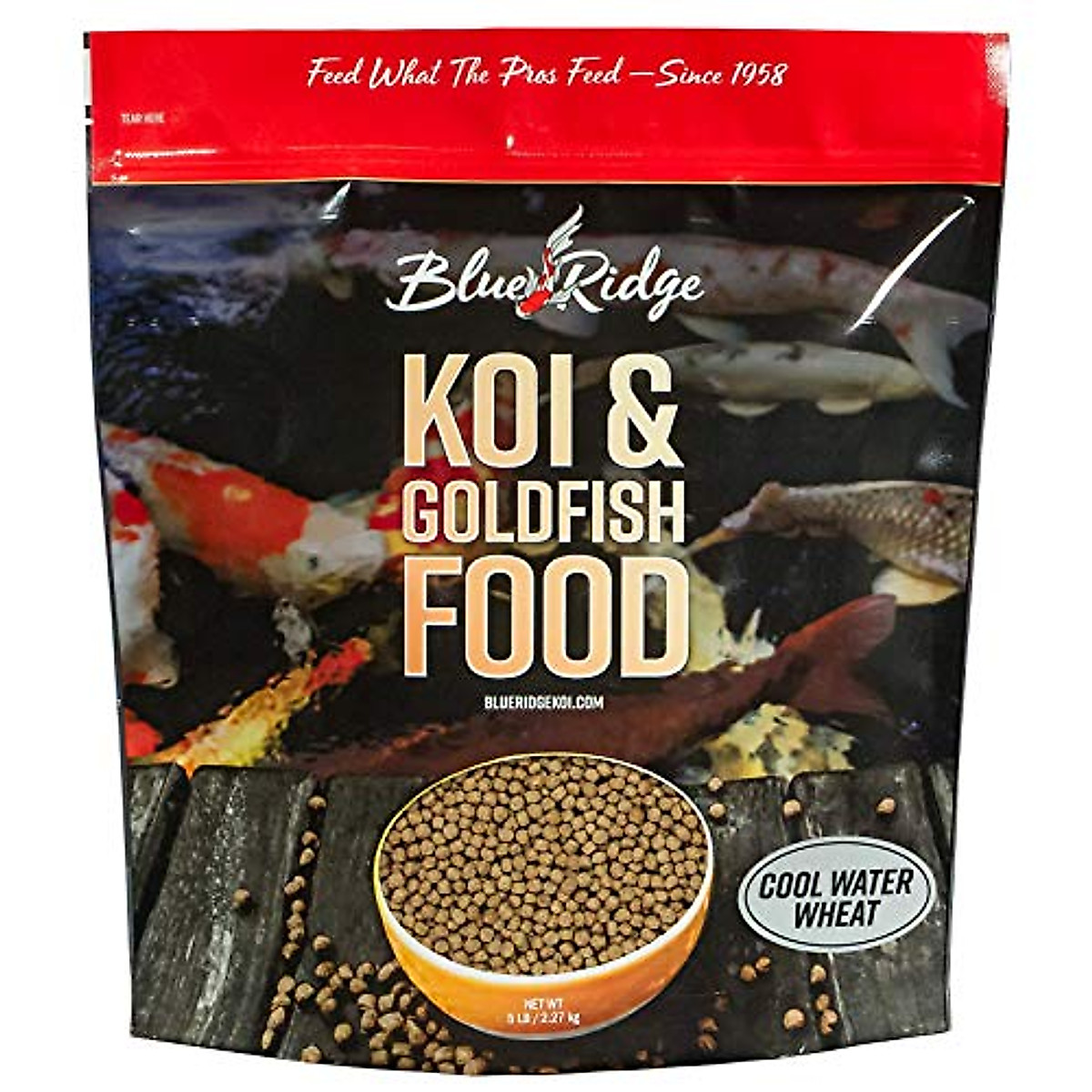 Blue Ridge Fish Food [5lb], Cool Water Wheat Formula Floating 3/16" Pellet, Koi and Goldfish