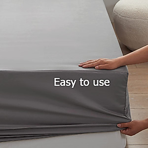 Bedding Twin Size Fitted Sheet Only-Twin Size Deep Pocket Bottom Fitted Sheet Fits 15inches Bed Matress Sheet Soft and Microfiber Easy Care-Light Gray