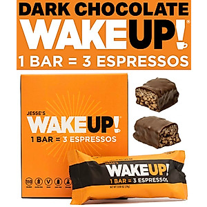 WAKE UP! Caffeinated Chocolate Protein Bars Gluten Free, Vegan, 350mg of Caffeine Energy, Kosher to help Boost Focus and Clarity (1 Bar = 3 Espressos) 6 Pack