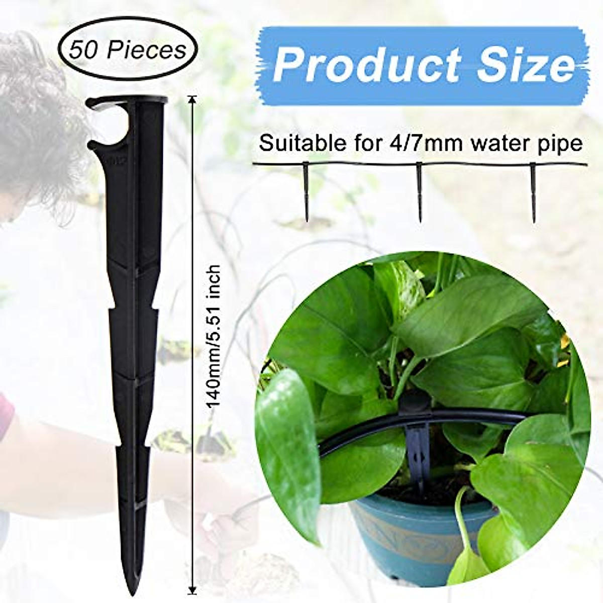 50PCS Drip Irrigation Support Stakes, Kalolary 4/7 mm Tubing Hose Holder Plastic Drip Line Tube Hold Stakes 1/4" Garden Watering System Hose Support Tools for Vegetable Flower Beds Lawn Supplies
