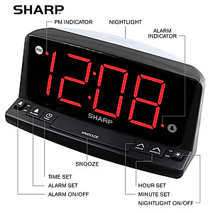 SHARP LED Digital Alarm Clock – Simple Operation - Easy to See Large Numbers, Built in Night Light, Loud Beep Alarm with Snooze, Bright Big Red Digit Display