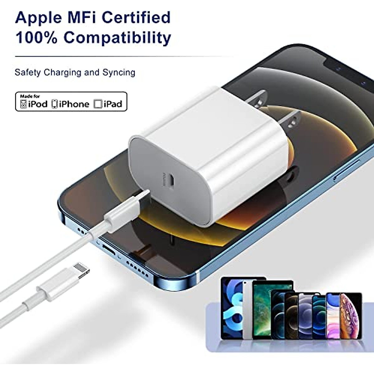 iPhone Fast Charger Block,[Apple MFi Certified] 2Pack 20W Wall Charger Plug with USB C to Lightning Cable 6ft,iPhone Charging Power Adapter Cube Brick for iPhone 14 Pro Max/13 Pro/12 Mini/12/11,iPad