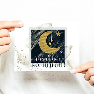Paper Clever Party Star and Moon Thank You Cards with Envelopes - 25 Pack - Cosmic Design for All Occasions: Showers, Weddings, Graduations & Everyday Essentials - Folded Navy and Gold Set