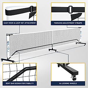 PIQL Portable Pickleball Net System with Wheels - Outdoor Indoor Regulation Size Pickleball Net Set for Driveway, Backyards with Carrying Bag and Metal Frame, Easy Assembly Official Court Size, 22 Ft