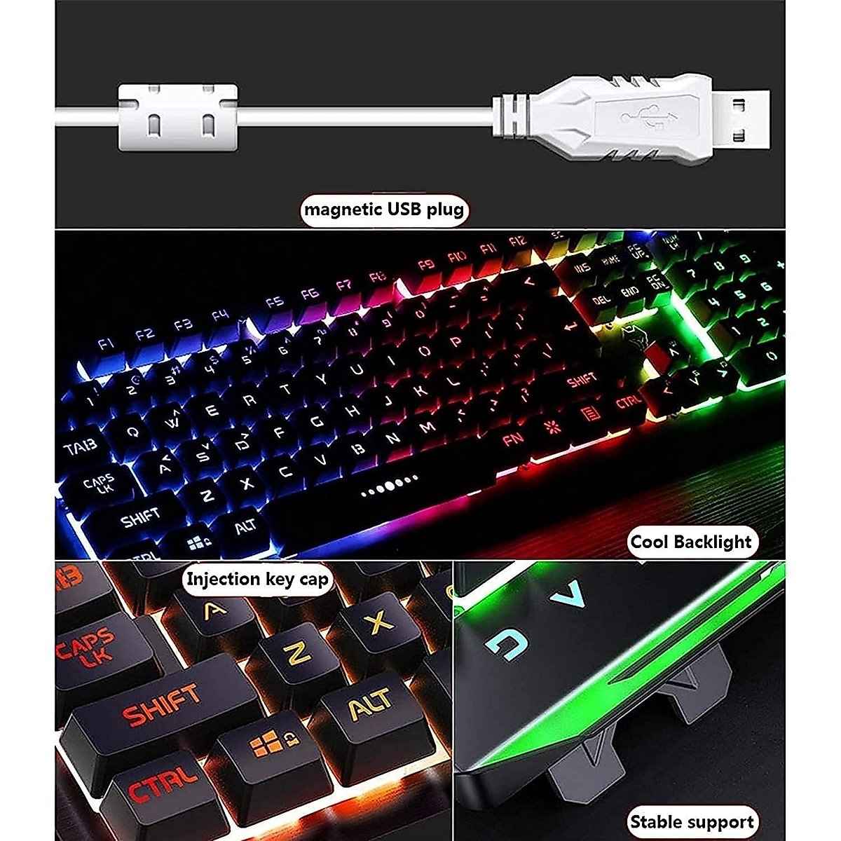 SMSOM Mechanical Gaming Keyboard, Wired RGB Rainbow Backlit Keyboard, Ergonomic Standard Keyboard for Desktop, Computer, PC (Black)