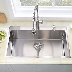 33 Inch Drop in Kitchen Sink, Jshozzy 33 x 19 Kitchen Sink Drop in 16 Gauge Stainless Steel Kitchen Sink Top Mount Single Bowl Deep Kitchen Sink with Drain Strainer