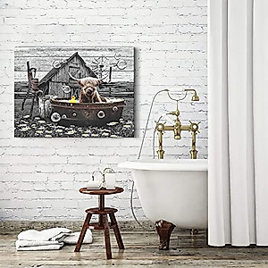 Farmhouse Bathroom Decor Wall Art Funny Highland Cow in Bathtub Pictures Wall Decor Rustic Bathroom Cow Painting for Bathroom Toilet Cattle Artwork Framed 12"x16"
