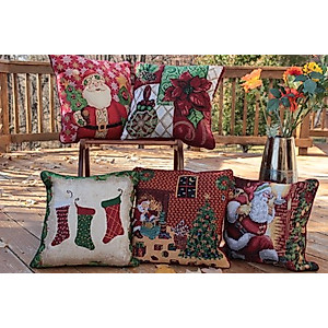 Tache Green Christmas Throw Pillow Cover Festive Holiday Hang My Stockings by The Fireplace Decorative Woven Tapestry Cushion Cover, 1 Piece 16 x 16