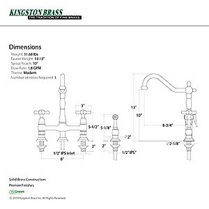 Kingston Brass KS1271BEXBS Essex Bridge Kitchen Faucet, 8-3/4" In Spout Reach, Polished Chrome