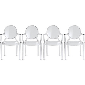 2xhome - Set of 4 Modern Designer Louis Ghost Armchairs with Polycarbonate Crystal Clear Transparent Plastic Dining Chairs