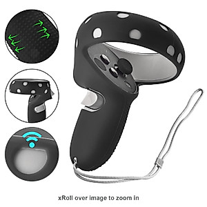 Silicone Controller Grip for Quest 2 Accessories, with VR Headset Lens Cleaning Pen, Thumb Button Cap，Protective Lens Cover, Silicone Face Cover Sweat Guard Anti-Leakage Pad (Black)
