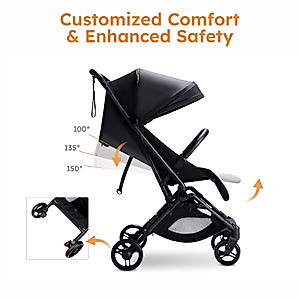 MAMAZING Lightweight Baby Stroller with Organizer, Ultra Compact & Airplane-Friendly Travel Stroller, One-Handed Folding Stroller for Toddler, Only 11.5 lbs, Coal