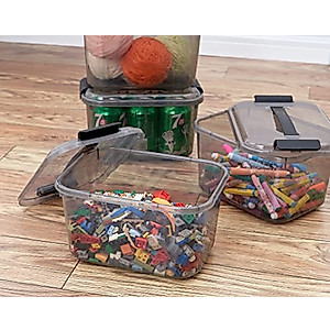 JUJIAJIA 5.5 Quart Black Clear Storage Latch Bins with Lids/Handle, 4-Pack Plastic Lidded Home Storage Organizing Latch Box