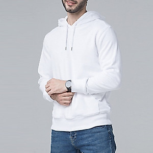 Maiyifu-GJ Men's Solid Athletic Hooded Sweatshirt Casual Long Sleeve Pullover Hoodie Comfy Sports Hoodies with Kanga Pocket (White,4X-Large)