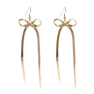 Doubnine Bow-Knot Ribbon Drop Dangle Earrings Handmade Minimal Snake Chain Textured Sweet Jewelry for Women